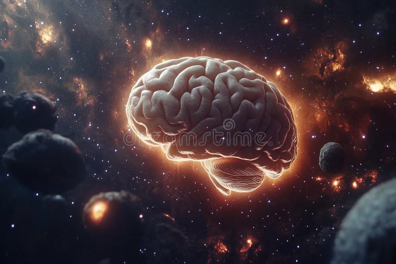 Conceptual Illustration of a Human Brain Surrounded by Stars in a ...