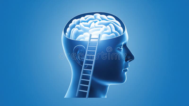 A Conceptual Illustration of a Human Head with a Brain and Ladder ...