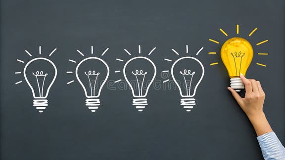 Conceptual Illustration of Idea Progression with Light Bulbs Stock ...