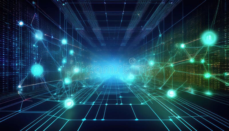 Conceptual Illustration of Interconnected Nodes Glowing in Blue and ...