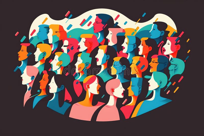 Conceptual Illustration, Many Faces of People Outlined with Simple ...