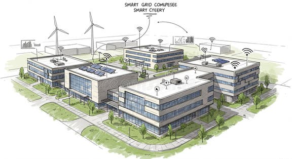 A Conceptual Illustration of a Modern Smart Grid Complex, Showcasing ...
