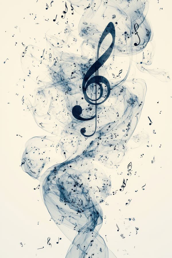 Conceptual Illustration of Music Notes Swirling in Smoke, Representing ...