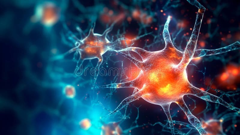 Neuron Cells with Glowing Link Knots. Red and Blue Neurons Brain ...