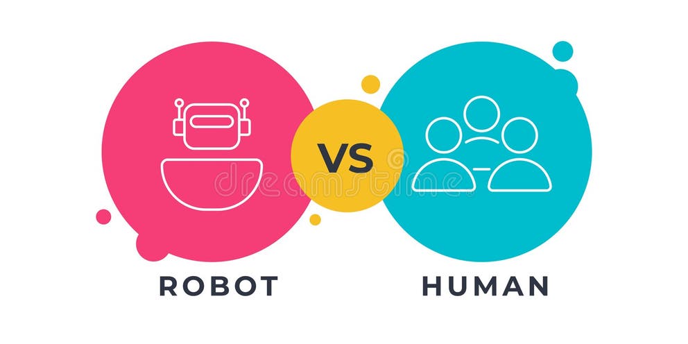 Conceptual Illustration of Robot Versus Human. Isolated Vector ...