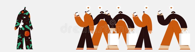 Conceptual Illustration. Running Crowd and Mysterious Figure Stock ...