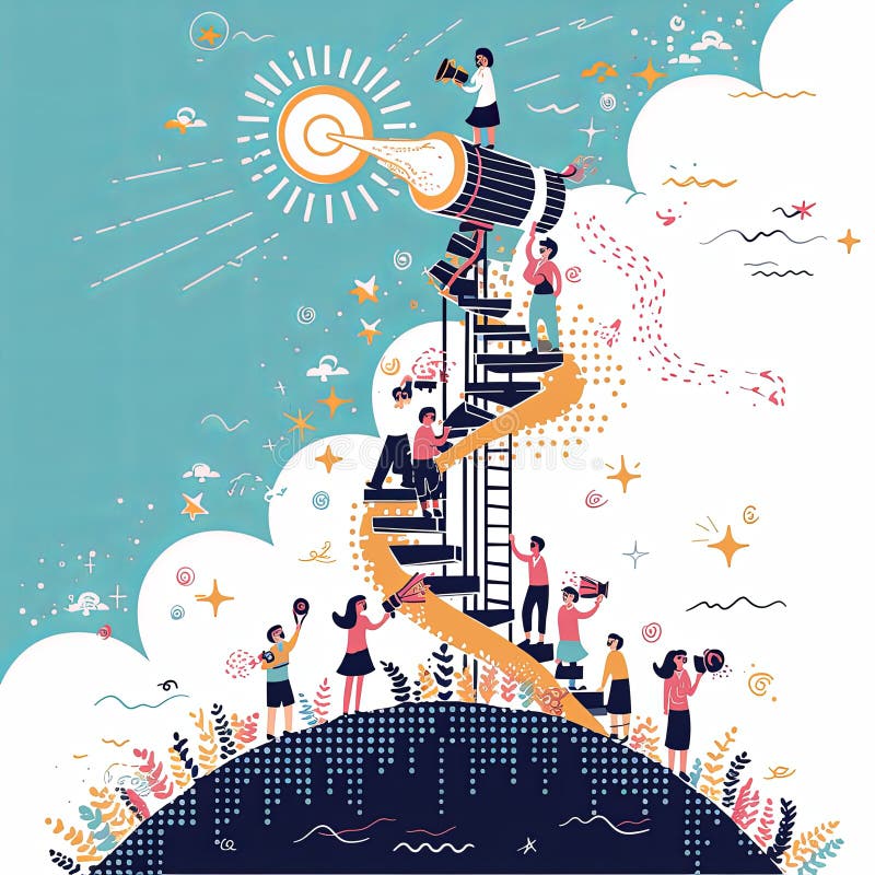 Teamwork Illustrated with Ambitious Goals and Inspirational Group ...