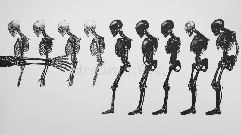 Evolutionary Progression of Human Skeletons Illustrated Stock Image ...