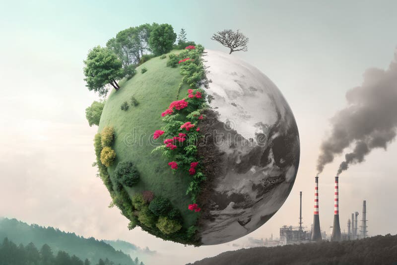 Half-Green, Half-Polluted Earth Concept Stock Photo - Image of harmony ...