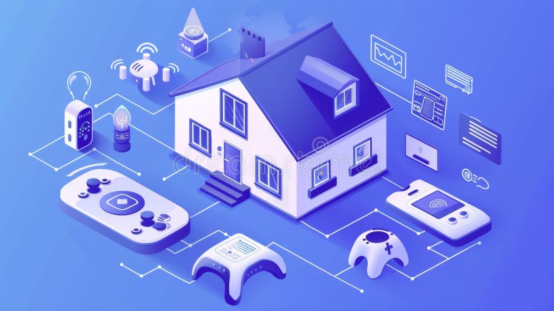 Conceptual Illustration of a Smart Home with an Isometric Remote ...