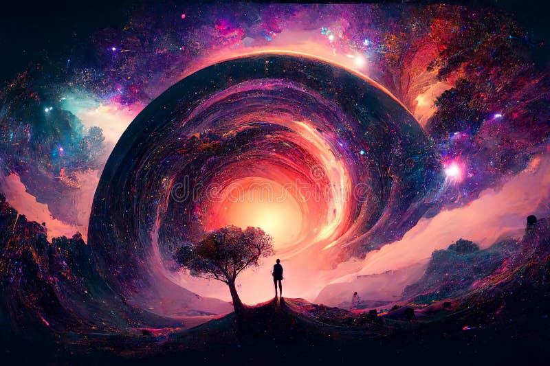 Conceptual Illustration a Spring Time Journey into the Cosmos. an ...