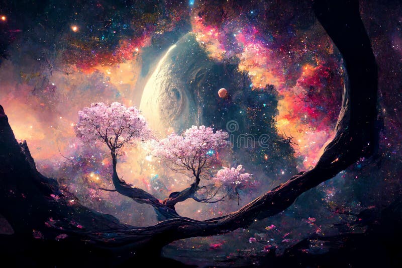 Conceptual Illustration a Spring Time Journey into the Cosmos. an ...