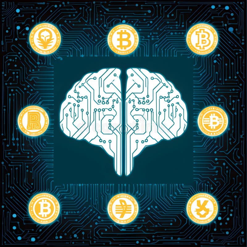 Brain Merged with Digital Circuit Patterns with Crypto Symbols Flowing Ai in Trading Cryp Stock ...