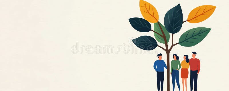 Conceptual Illustration of Tree with Diverse Workers Standing Together ...