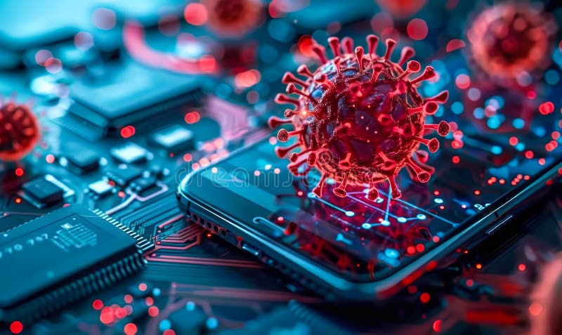 Conceptual Illustration of a Virus on a Smartphone Screen Over a ...
