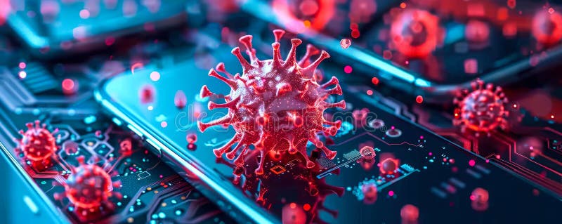 Conceptual Illustration of a Virus on a Smartphone Screen Over a ...