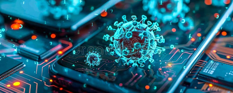 Conceptual Illustration of a Virus on a Smartphone Screen Over a ...