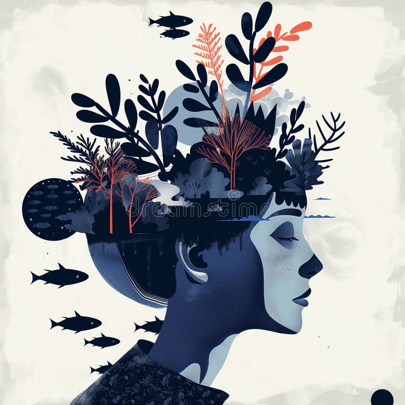 Conceptual Illustration of Woman and Nature Stock Illustration ...