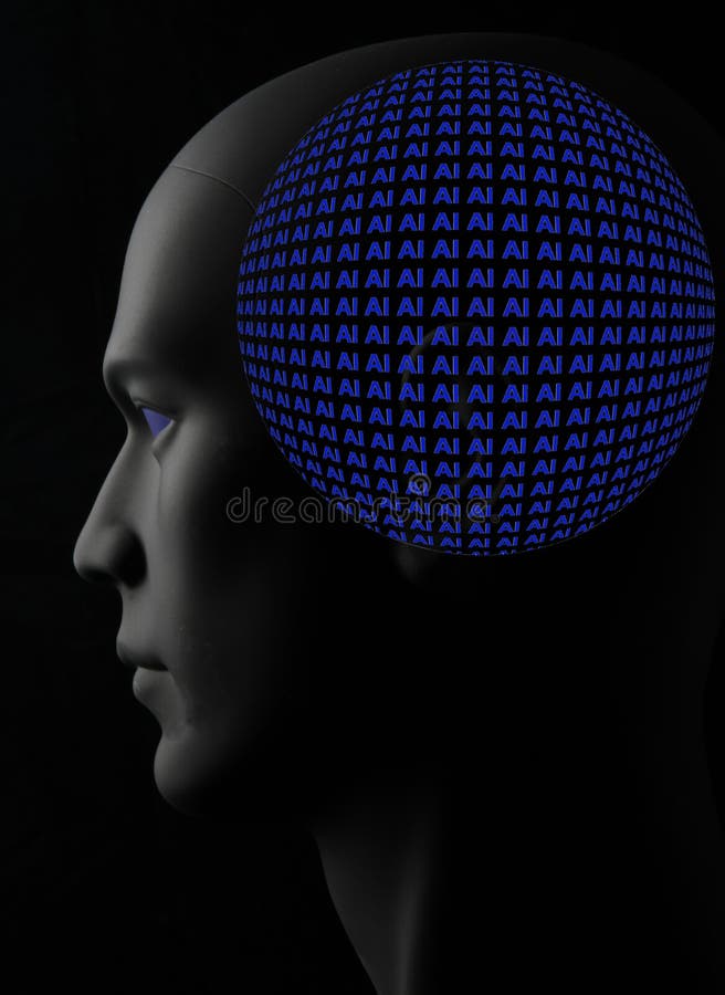 Blue Eyed Head with Blue AI Brain Stock Illustration - Illustration of ...
