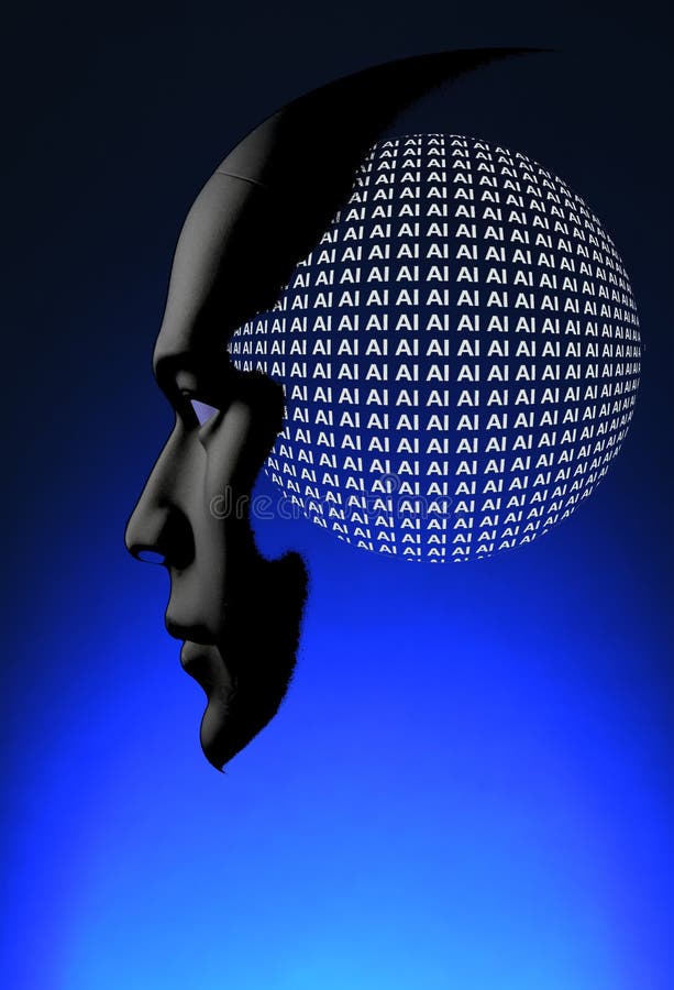 Face of AI (Blue BG) stock illustration. Illustration of consciousness ...
