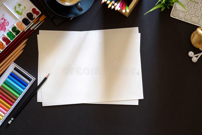 Conceptual Image of Artist Graphic Designer Workplace Dark Surface ...