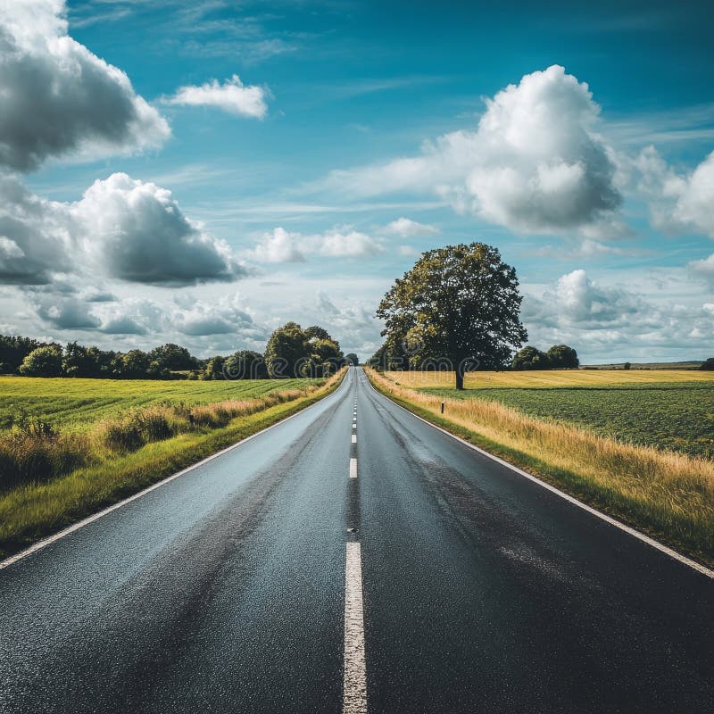 Conceptual Image of Asphalt Road through the Fields. Collage Stock ...