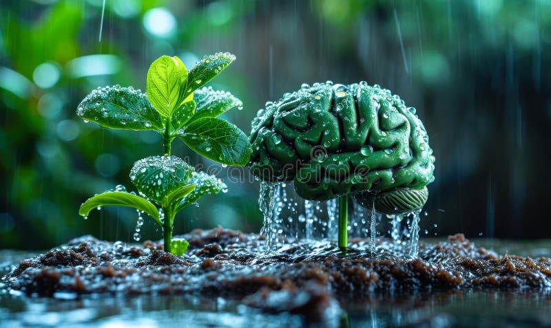 Conceptual Image of a Brain As a Growing Plant Being Watered ...