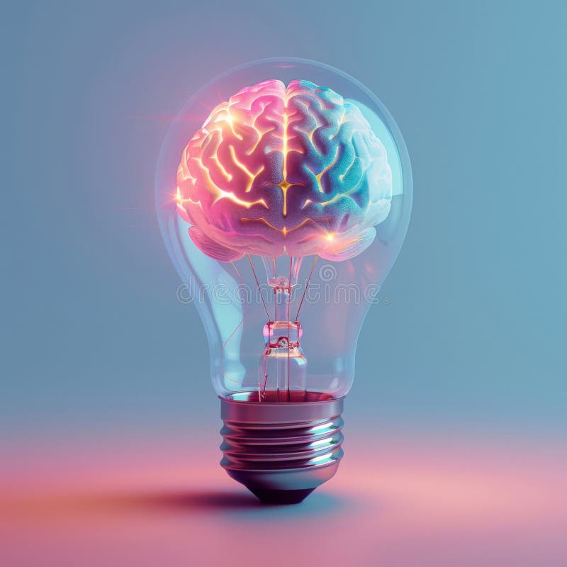 A Conceptual Image of a Brain As a Light Bulb on a Serene Blue ...
