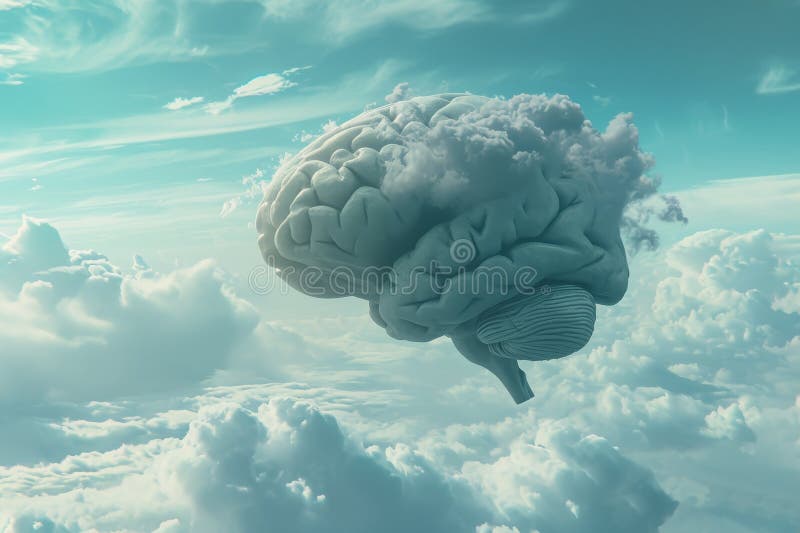 Conceptual Image of a Brain Floating among Clouds in the Sky Stock ...