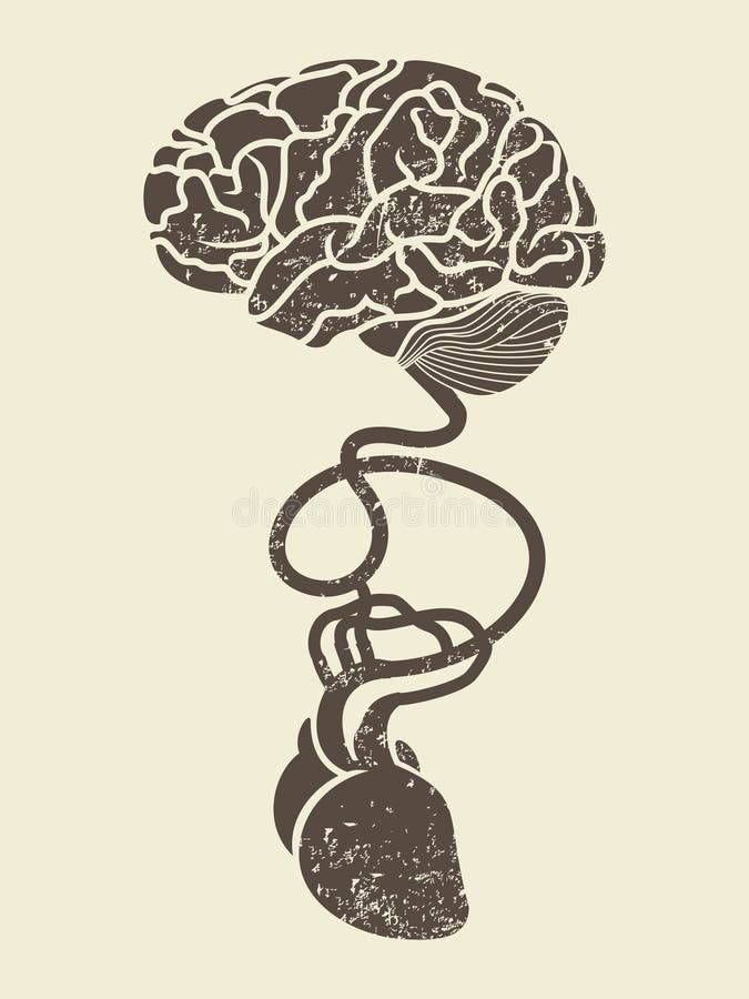 Hand Drawn Line Art Human Brain and Heart Halfs - Logic and Emotion ...