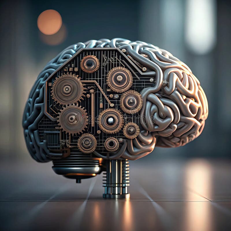 Conceptual Image of Brain Made of Circuits and Gears, Symbolizing ...
