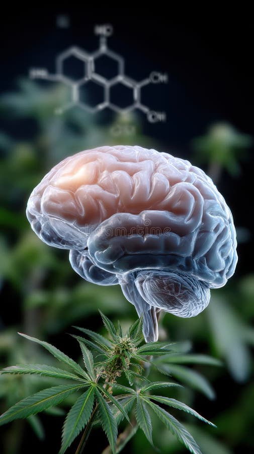 Conceptual Image of Brain with Plant and Blurred Molecular Structure ...