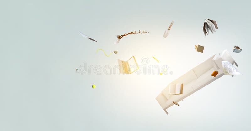 Conceptual Image with Business Items Flying in Air Stock Image - Image ...