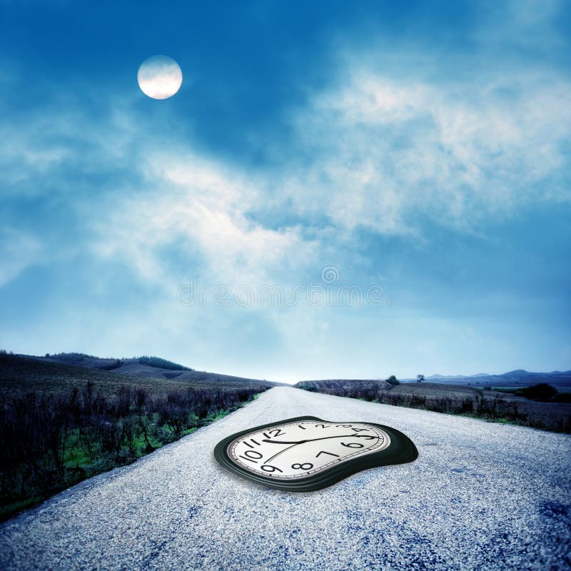 Clock on the dirt road stock photo. Image of motion - 119201088