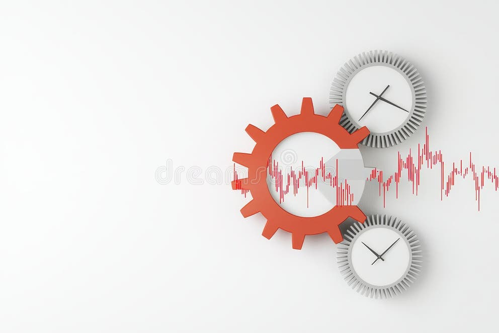 Conceptual Image of Clock Gears and Stock Charts Stock Illustration ...