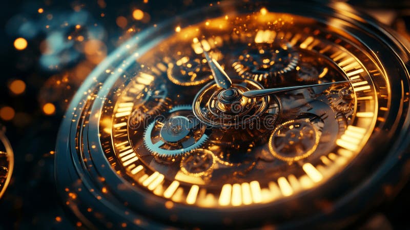 Conceptual Image of Clock with Moving Gears Stock Illustration ...