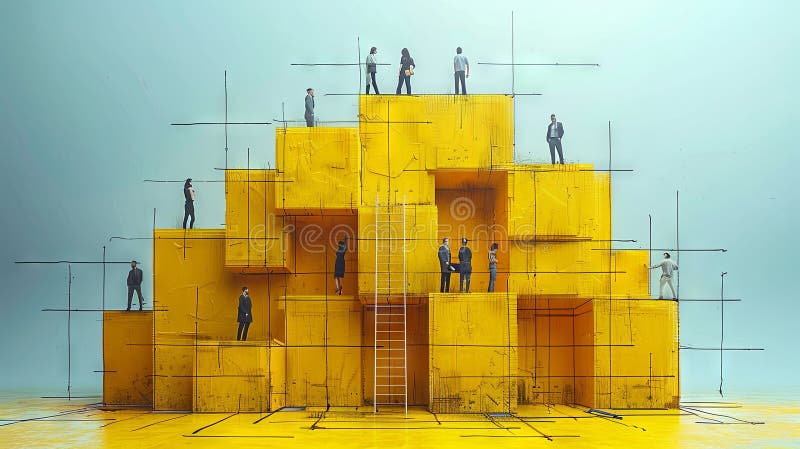 Conceptual Image with 3d People Standing in Front of a Yellow Cube ...