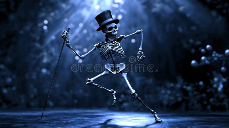 Conceptual Image of a Dancing Skeleton with a Top Hat and Cane ...