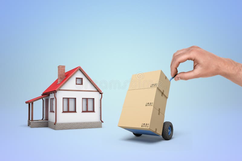 Hand Pulling Box on Wheels Towards House Stock Illustration ...