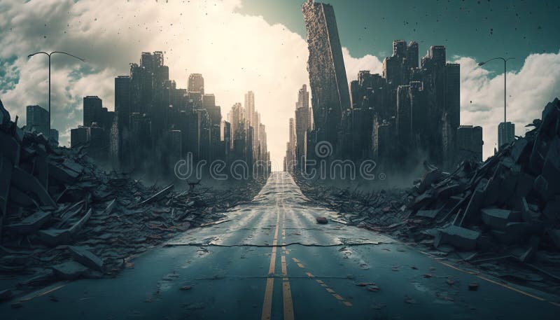 Conceptual Image of a Destroyed City. Generative AI Stock Illustration ...