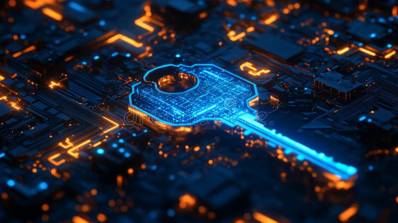 A Conceptual Image of a Digital Key Suspended Above a Complex Circuit ...