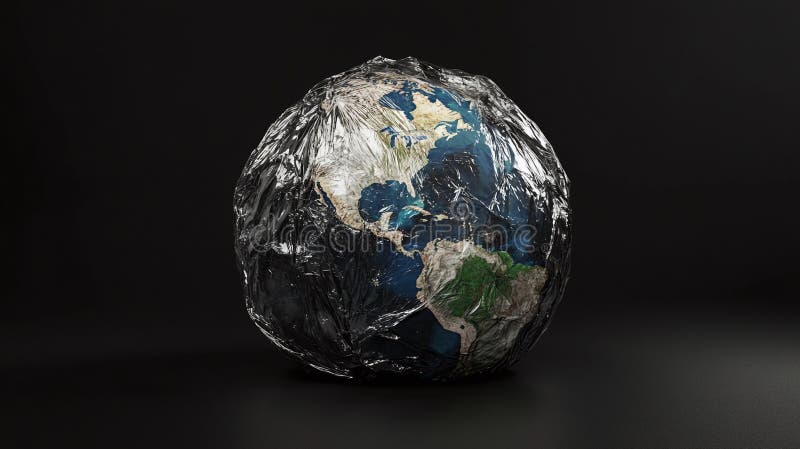 A Conceptual Image of Earth Covered in Plastic Wrap Symbolizing Global ...