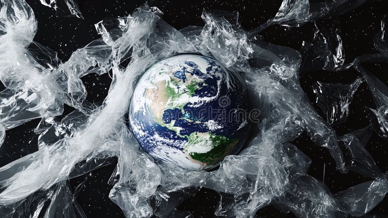 A Conceptual Image of Earth Covered in Plastic Wrap Symbolizing Global ...