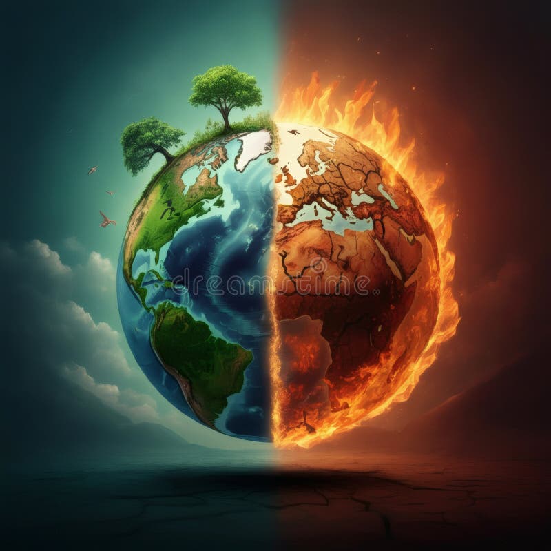 Conceptual Image of the Earth Divided into Two Halves, One Lush and ...