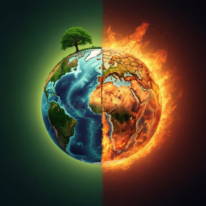 Conceptual Image of the Earth Divided into Two Halves, One Lush and ...
