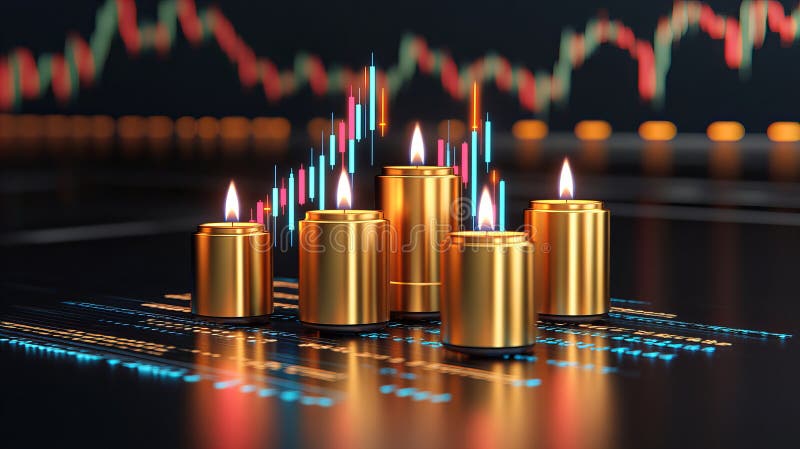 Conceptual Image of Economic Risk with Glowing Candles and Charts Stock ...