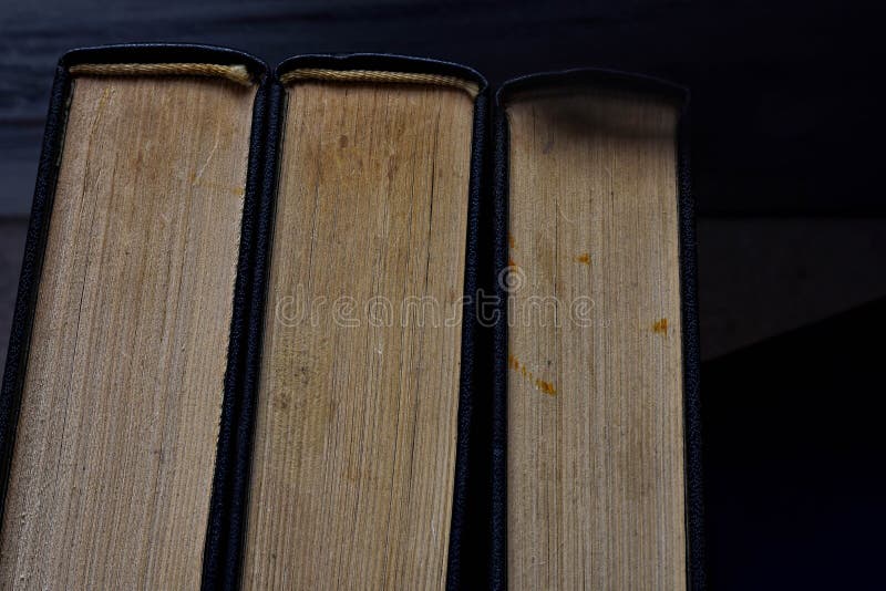 Stack of Old Dusty Books Viewed from the Top Stock Image - Image of ...