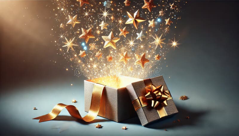 A Conceptual Image of an Elegant Open Gift Box with Sparkling Stars and ...