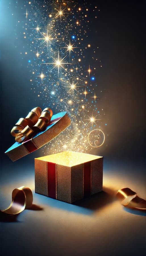 A Conceptual Image of an Elegant Open Gift Box with Sparkling Stars and ...