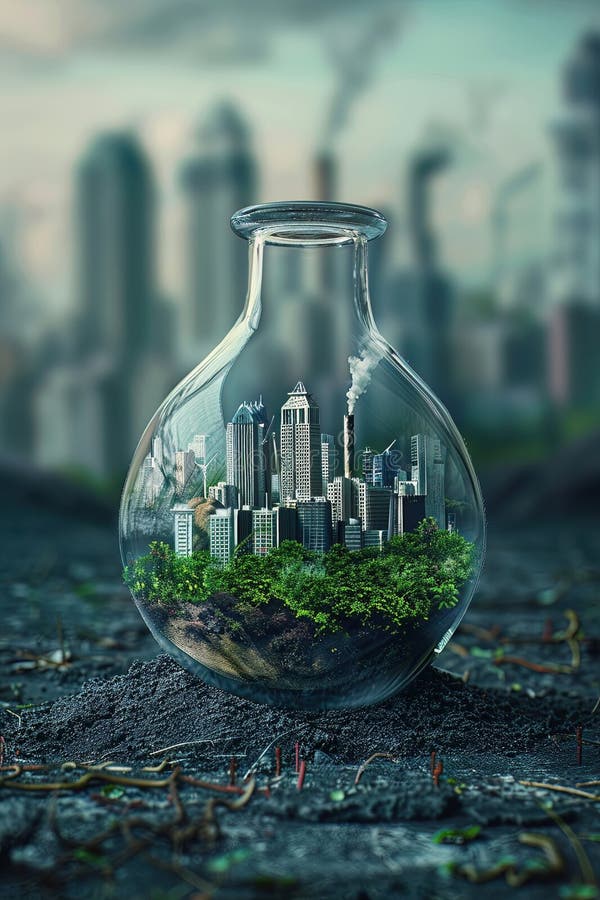 Conceptual Image of Environmental Impact a Flask Holding a City with ...
